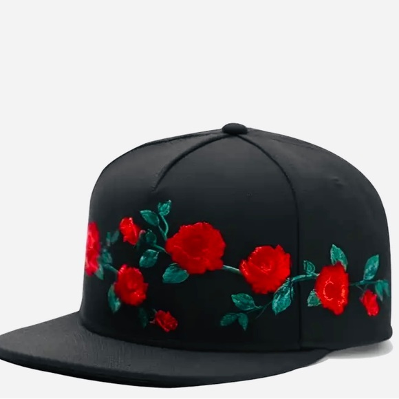 Accessories | Rose Embroidery Snapback New Beautiful Details Red Black ...